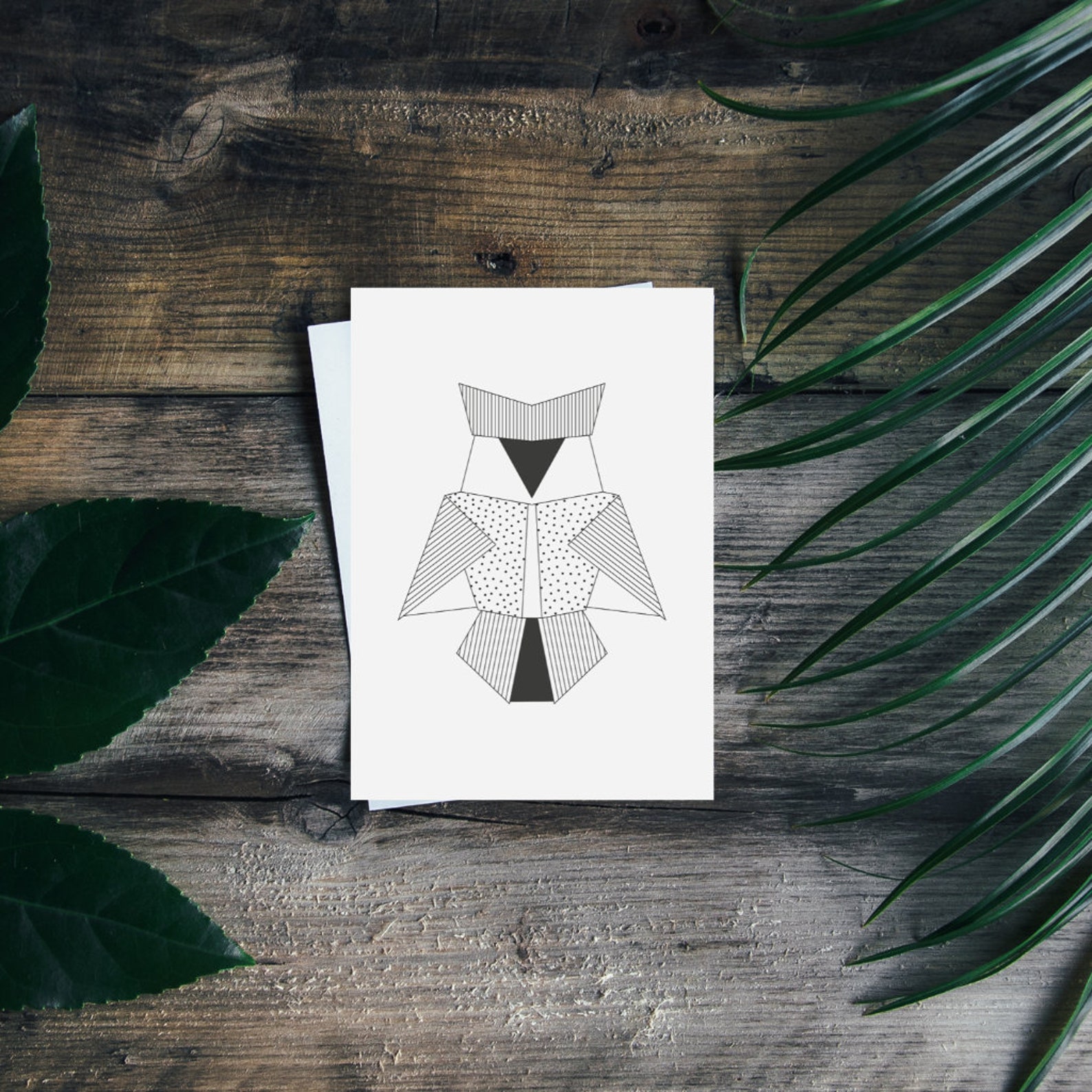 ORIGAMI POSTCARD Owl/black&white Postcards/minimalistic - Etsy