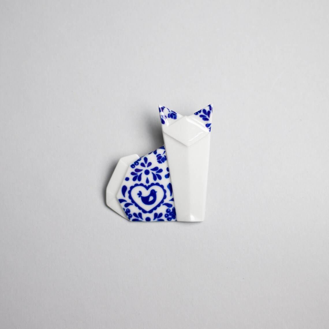 PORCELAIN BROOCH Cat/cobalt Blue Cat Pin/folklore Brooch/origami Brooch ...