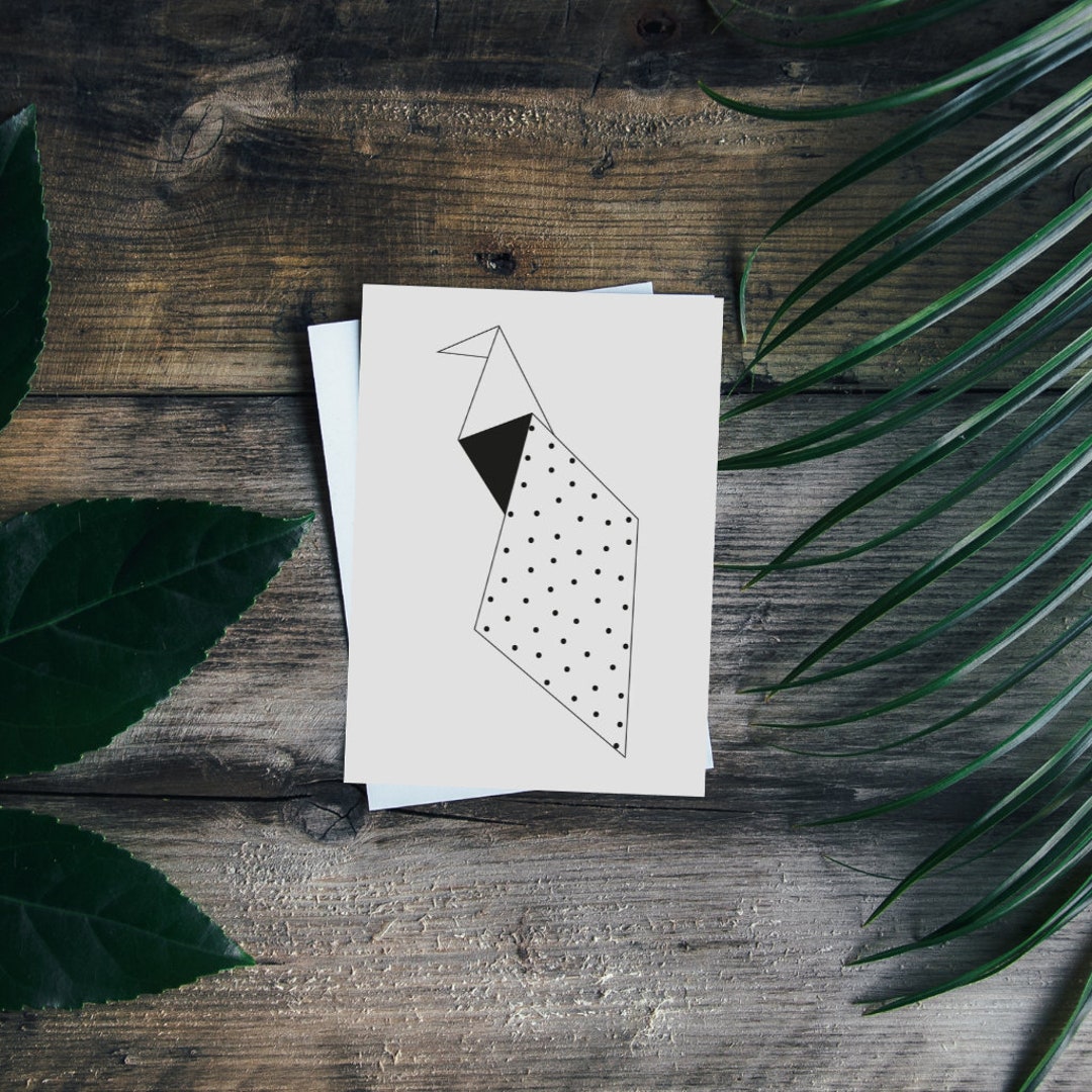 ORIGAMI POSTCARD Peacock/black&white Postcards/minimalistic Card ...
