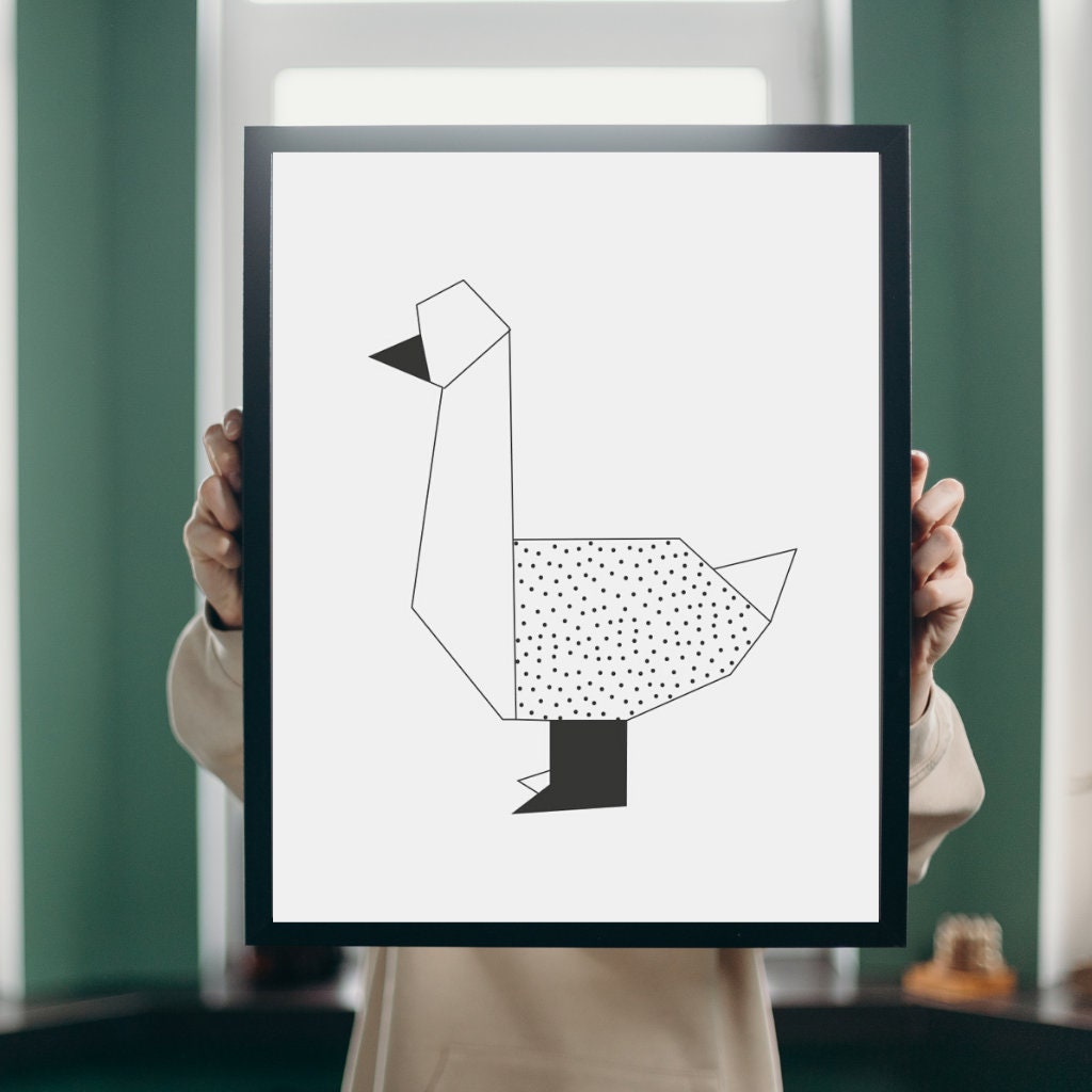 ORIGAMI POSTER Duck/origami Paper Print/printable Origami/origami Wall ...