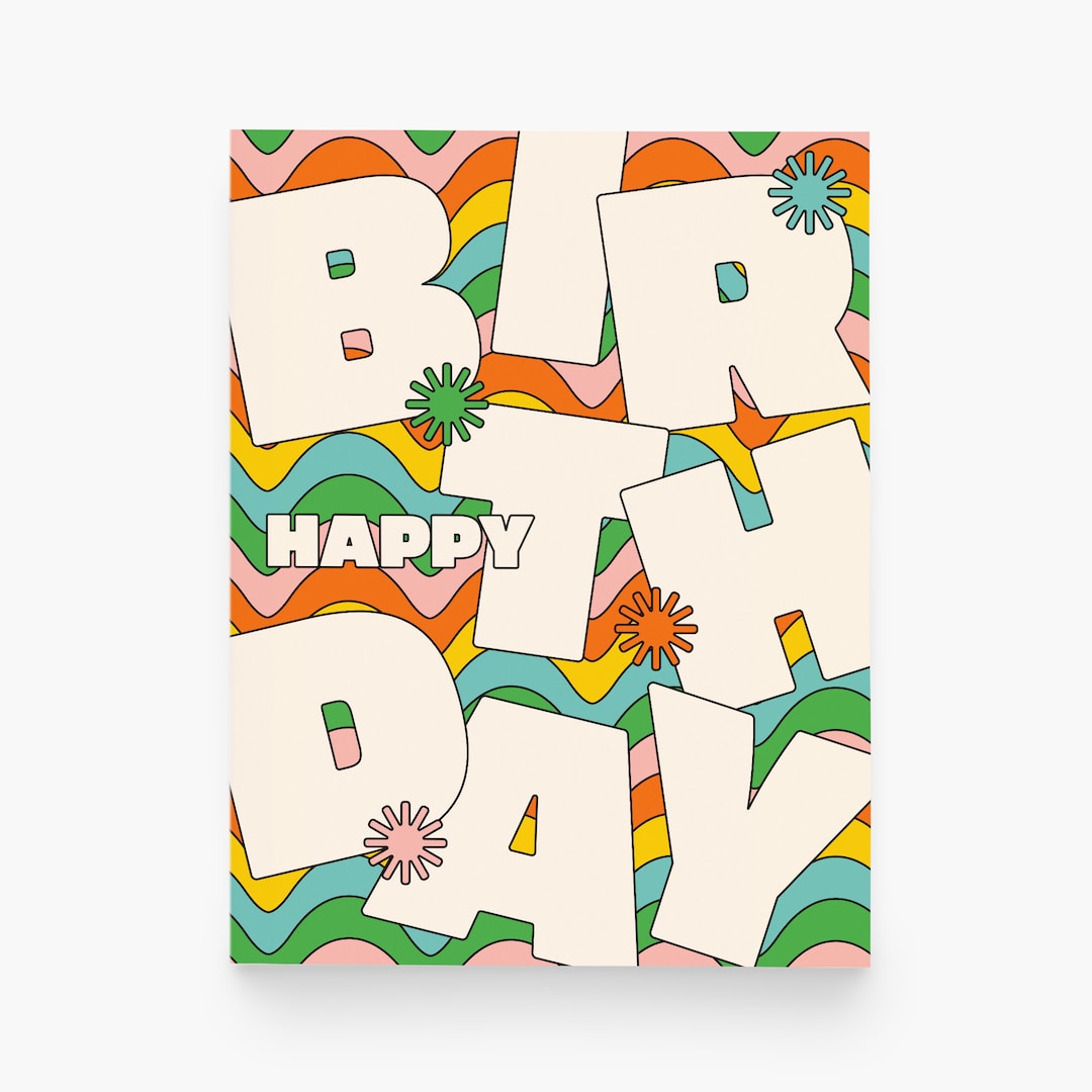 Colorful Retro Wavy Lines Birthday Greeting Card – Fun Lettering – Fun ...
