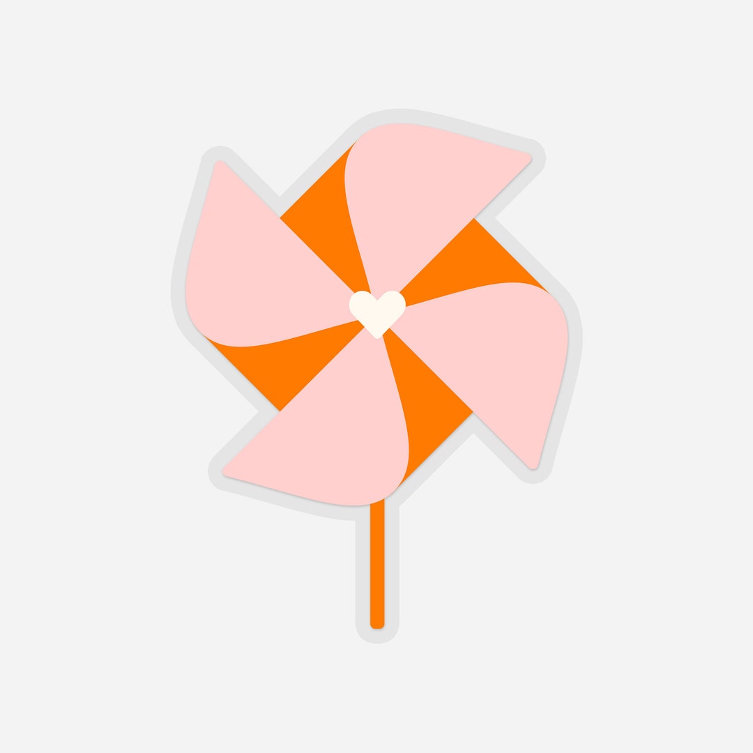 Cute Pink and Red Pinwheel Sticker With Heart - Colorful Laptop Sticker ...