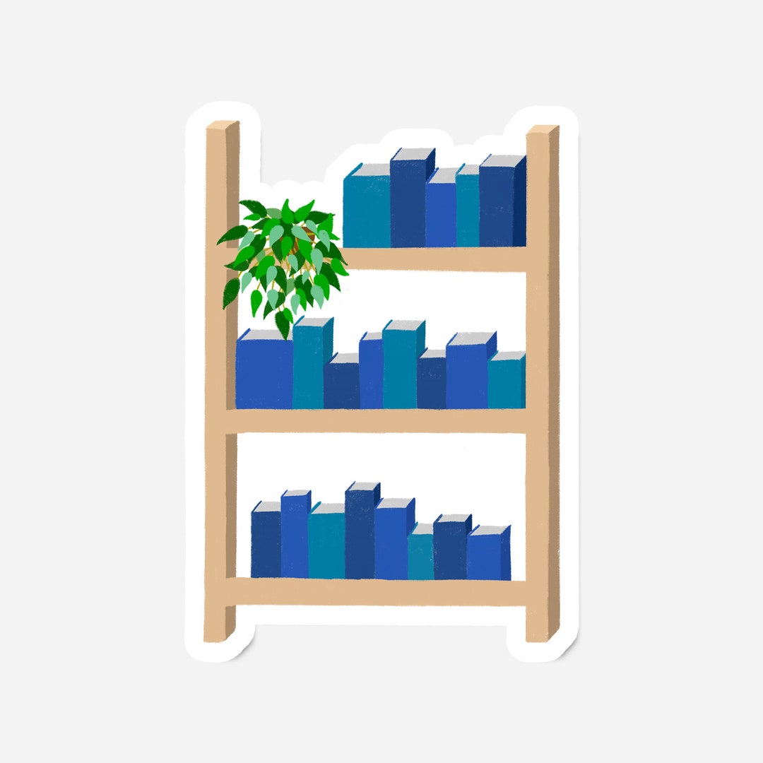 Cozy Wooden Bookshelf Sticker - Happy Plants - Book Illustration ...