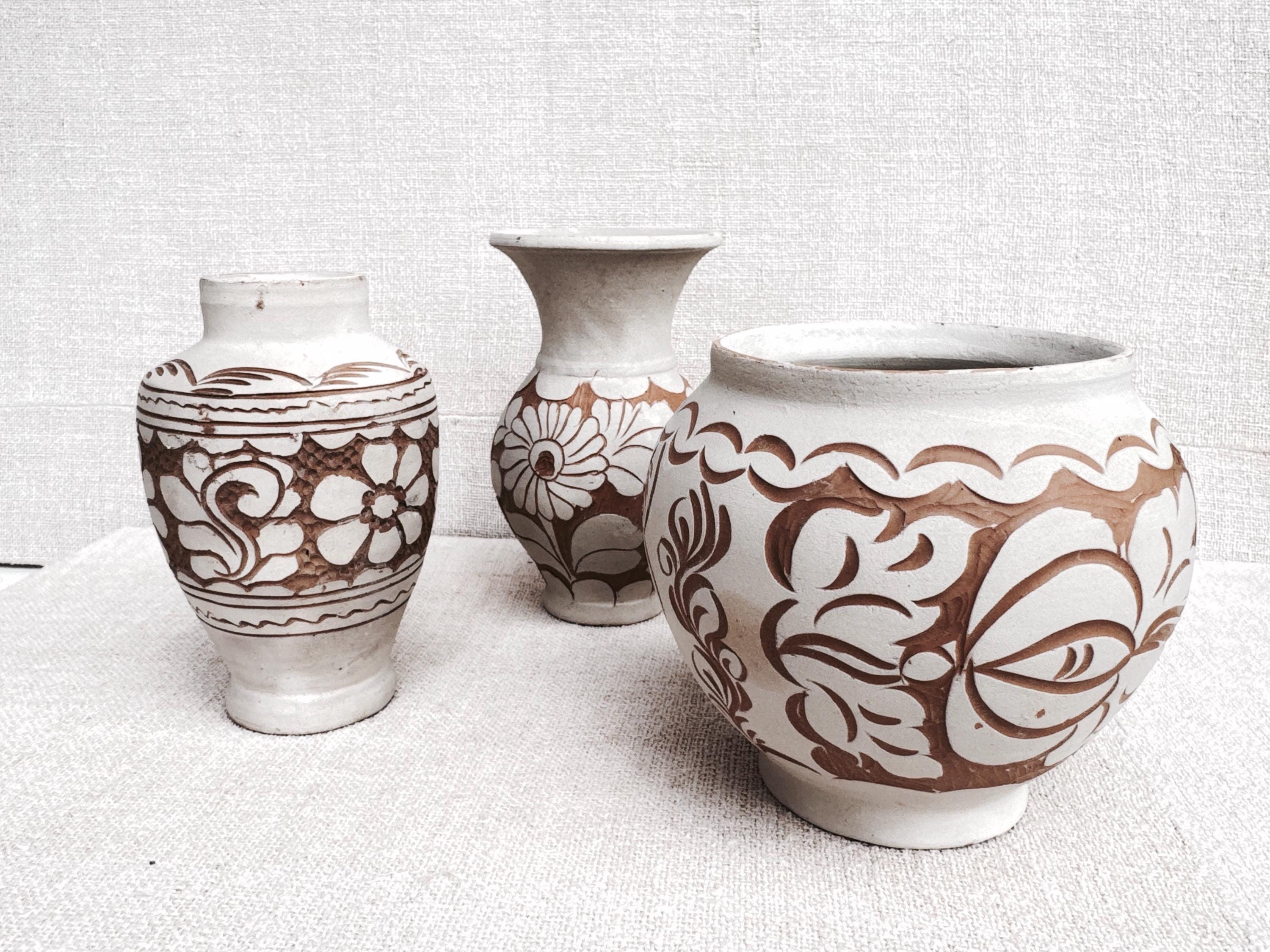 Rustic Scandinavian Style Pottery - Raw Clay With Modern Floral Design ...
