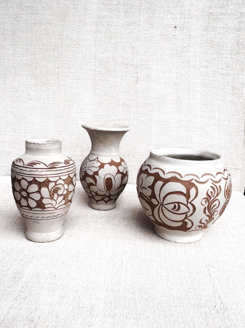 Rustic Scandinavian Style Pottery - Raw Clay With Modern Floral Design ...