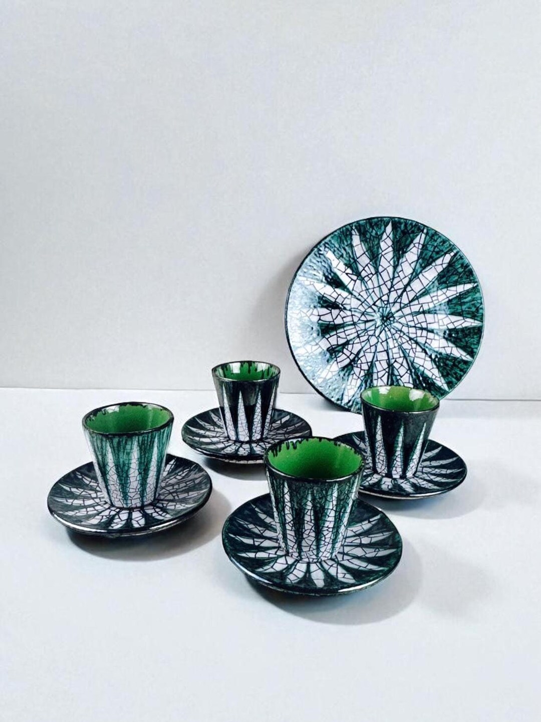 Géza Gorka Hungarian Coffee Set: Mid-century Crackled Glaze Design - Etsy