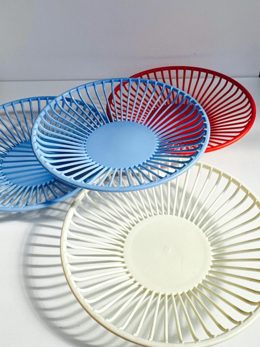 Vintage 70s Plastic Basket: Retro Kitchen Decor - Red, Blue, White ...