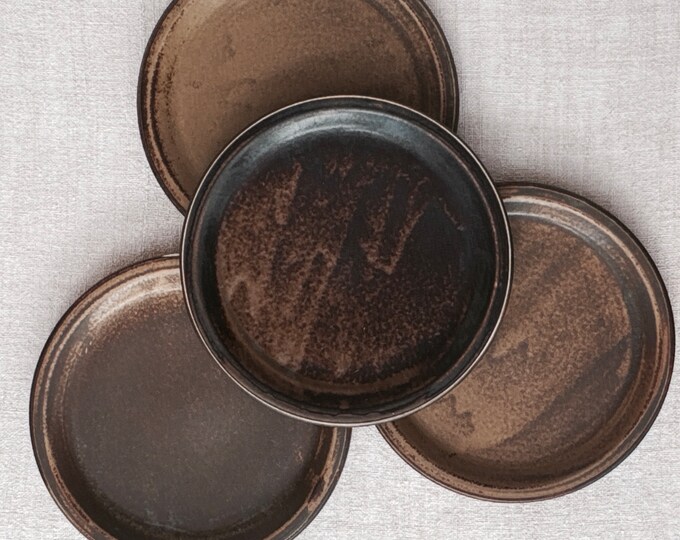 Set of 4 Vintage 70s Rustic Stoneware Plates – Earthy Brown, Minimalist ...