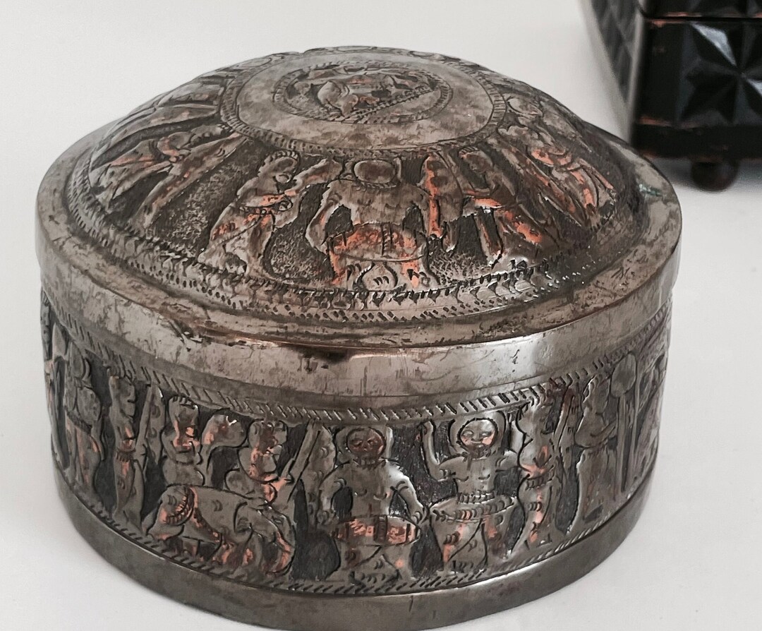 Vintage Embossed Metal Box With Copper Accents – 1970s Handcrafted ...