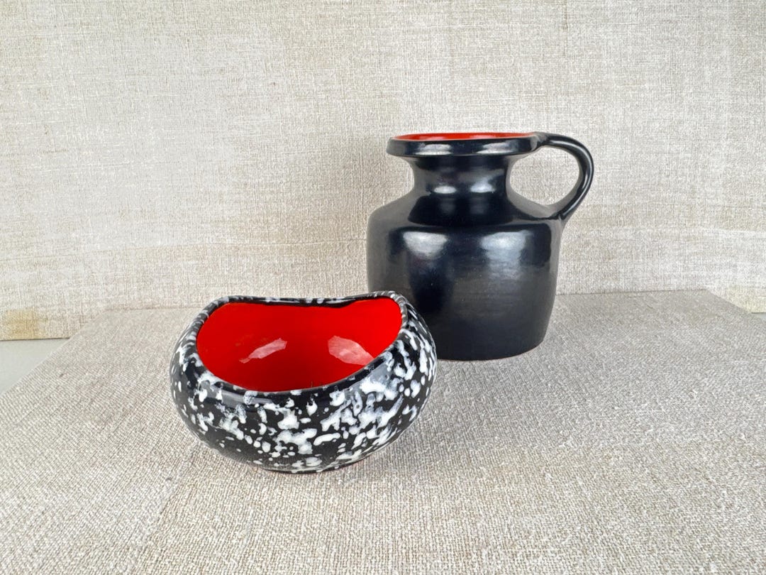 Vintage Hungarian Black and Red Pottery Set – Unique Mid-century Design ...