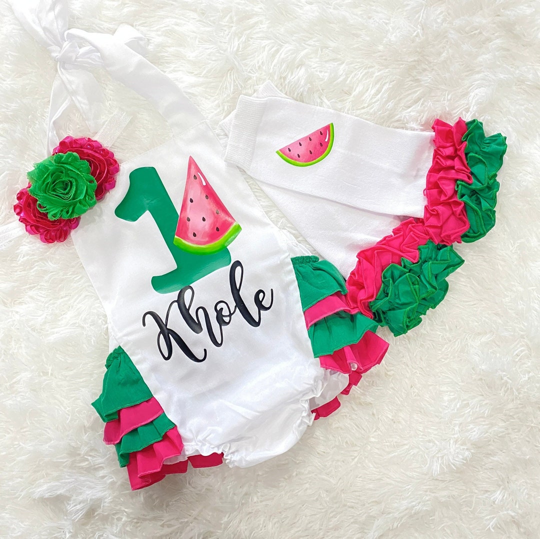 Pink and Green Watermelon 1st Birthday Outfit - Watermelon 1st Birthday ...