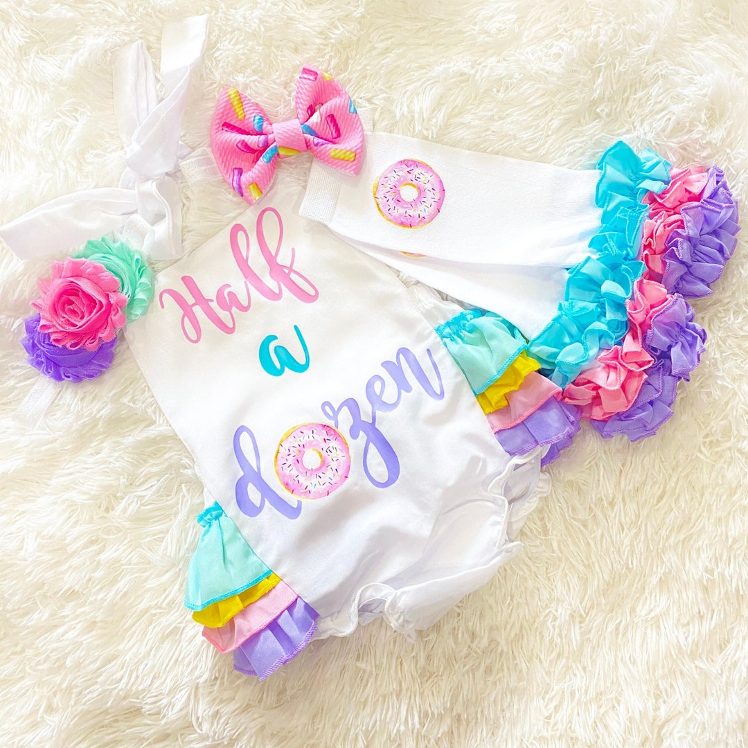 Girls Donut Half Birthday Outfit -girls Donut Six Month Birthday Romper ...