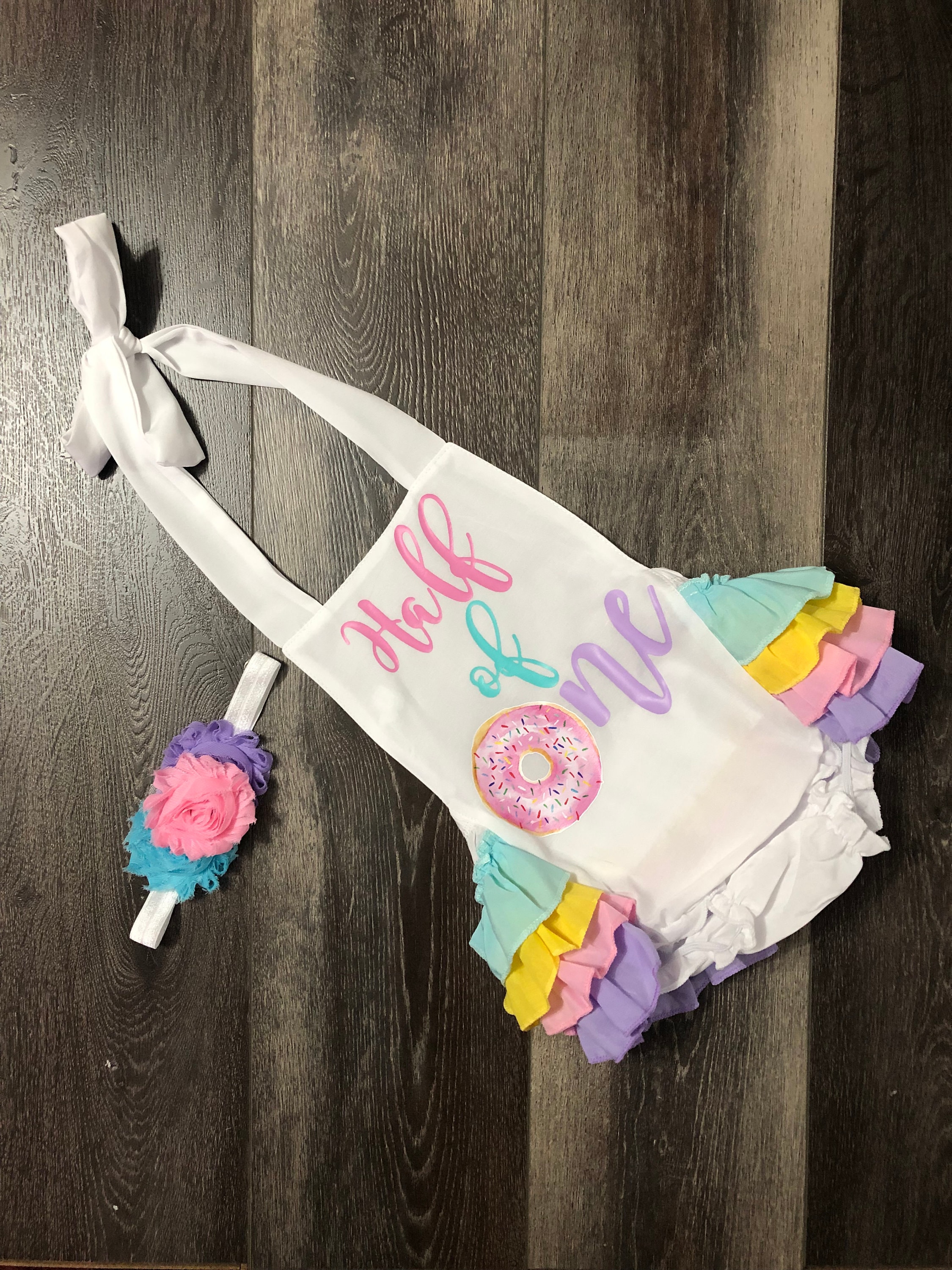Girls Donut Half Birthday Outfit -girls Donut Six Month Birthday Romper ...