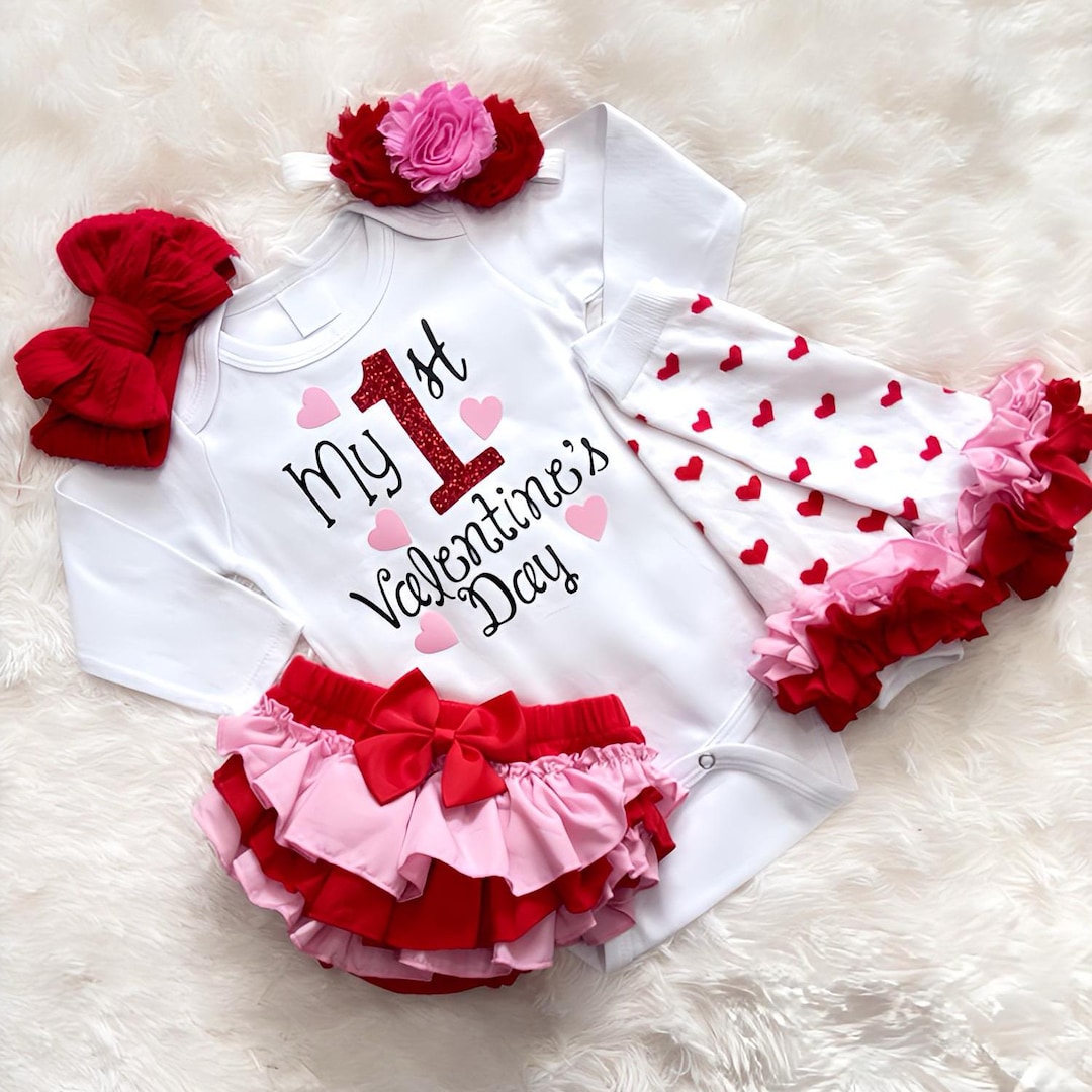 My First Valentines Day Baby Girl Outfit - Baby Girl Valentines Outfit - Baby Girl My First ...