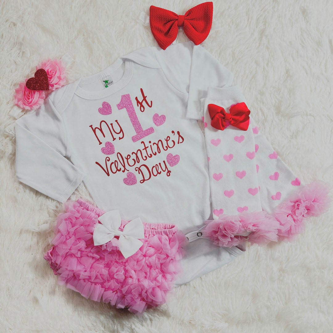 My First Valentines Day Baby Girl Outfit - Baby Girl Valentines Outfit - Baby Girl My First ...
