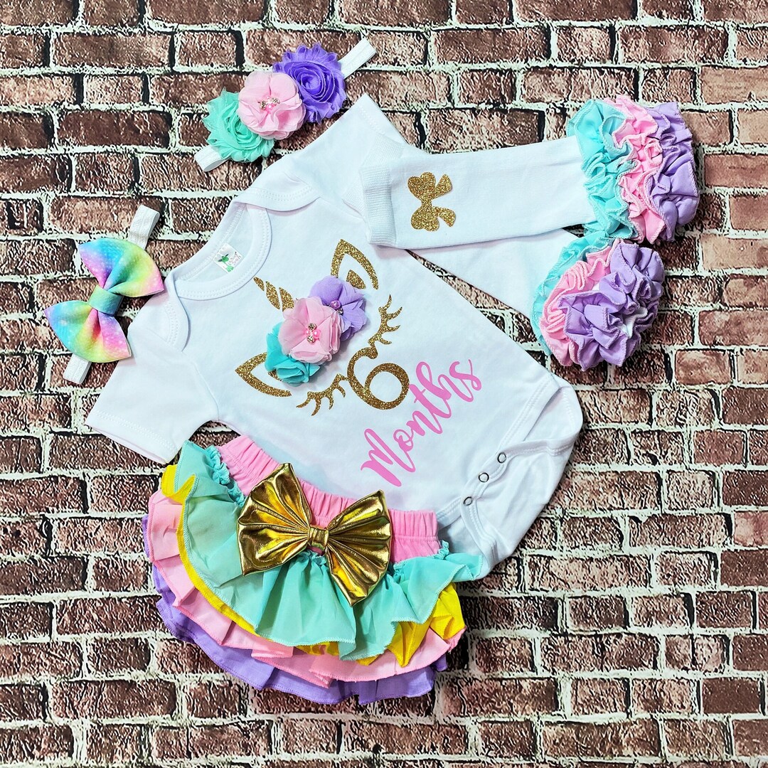 Girls Unicorn Six Month Outfit, Girls 6 Month Birthday Outfit, Girls ...