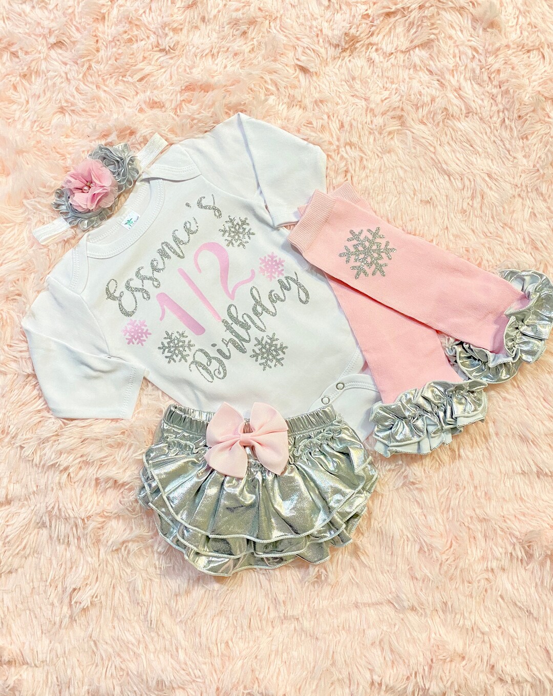 Girls Winter Six Month Outfit, Girls 6 Month Snowflake Birthday, Girls ...