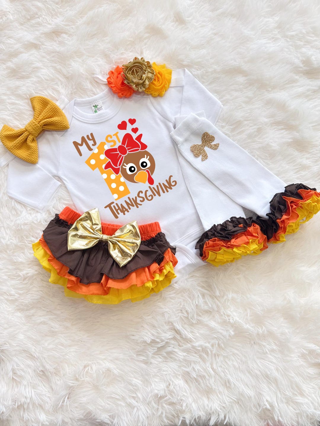 My First Turkey Day Baby Girl Outfit, My First Thanksgiving Baby Girl ...