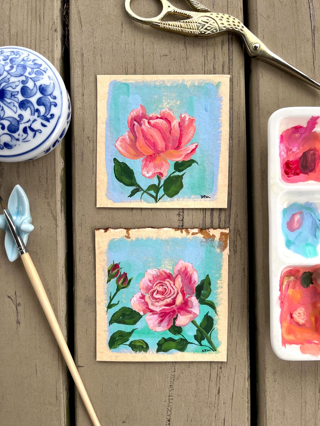 4x4 Original Rose Mini Gouache Painting - Etsy
