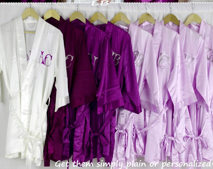 Purple Satin Robes Set of 6, Monogrammed Robes, Bridesmaid Robe ...