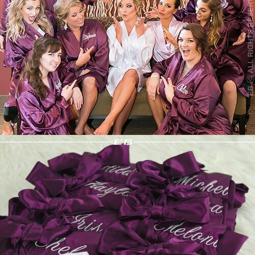 Purple Satin Robes Set of 6 Monogrammed Robes Bridesmaid - Etsy