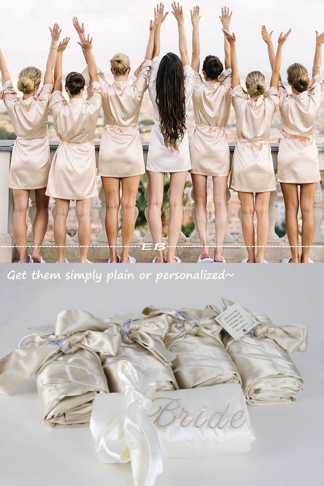 Champagne Bridesmaid Robes, Set of 4 Robes, Solid Satin Robes, Plain ...