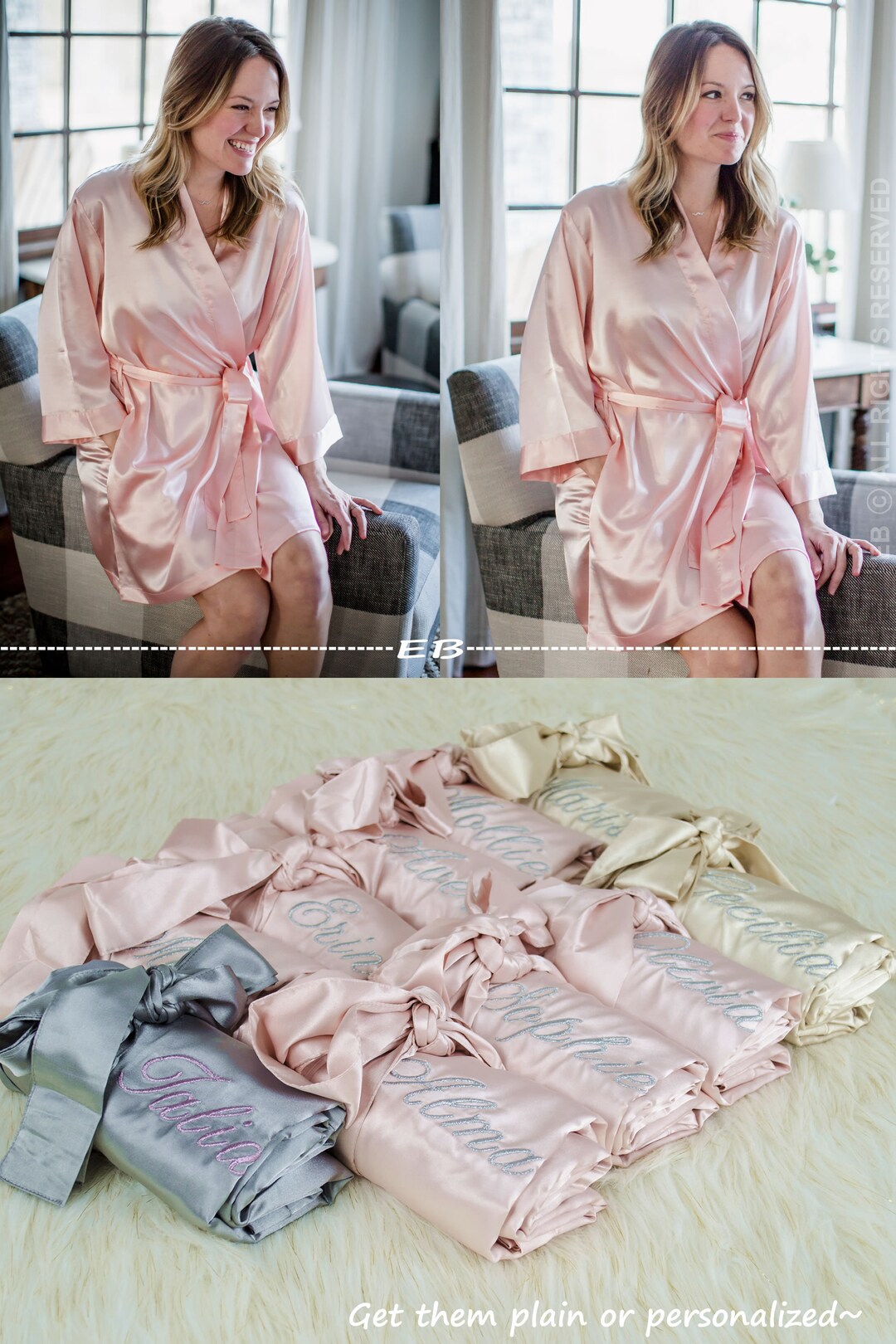 Getting Ready Robes Set of 6, Monogrammed Robes, Blush Bridesmaid Robe ...