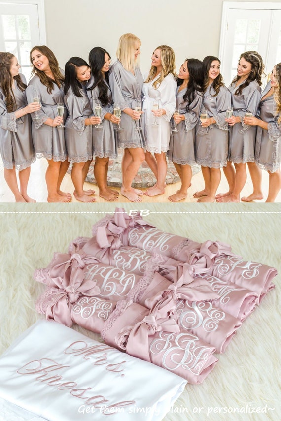 Silver Grey Lace Solid Satin Plain Robes Blank Robes | Etsy