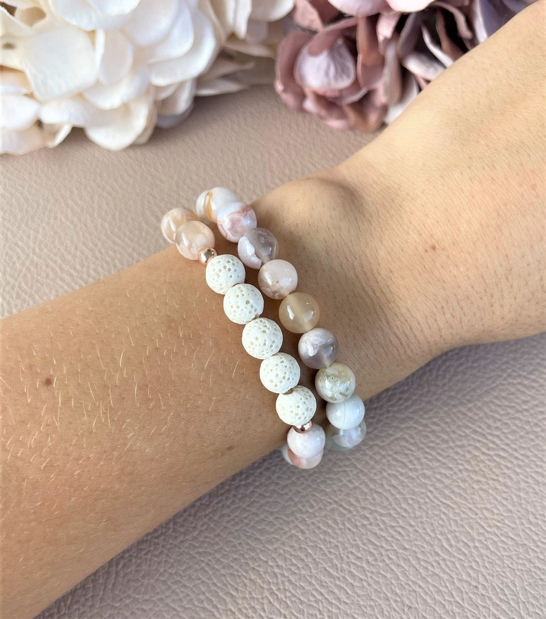 Sakura Agate Diffuser Bracelet , Cherry Blossom Agate, Flower Agate ...