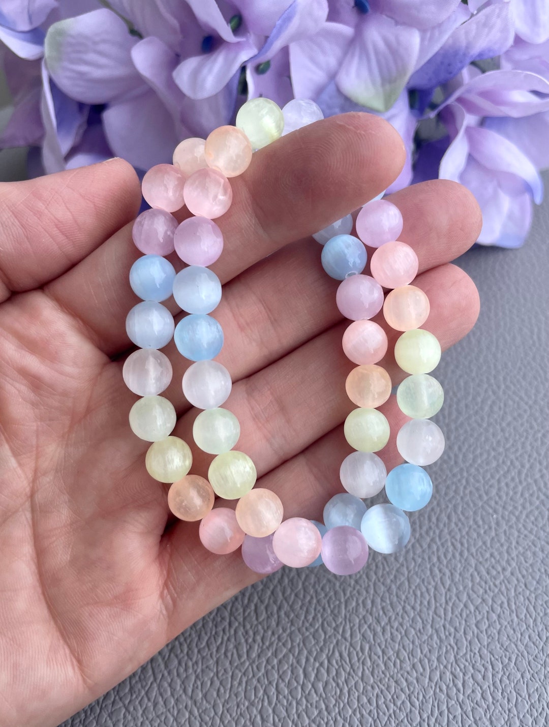 Rainbow Cats Eye Selenite Stretch Bracelet, 8mm Beads, Healing Bracelet ...