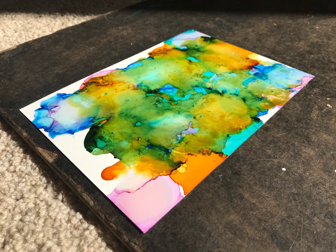 Original Abstract Alcohol Ink on Vinyl Cards - Etsy