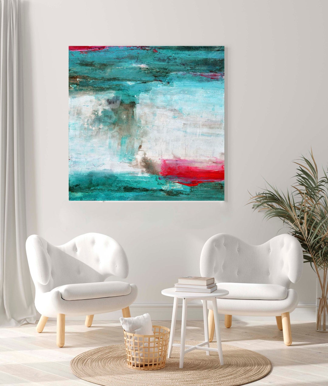 Turquoise Painting, Turquoise Painting Modern Abstract Artwork Wall Art ...