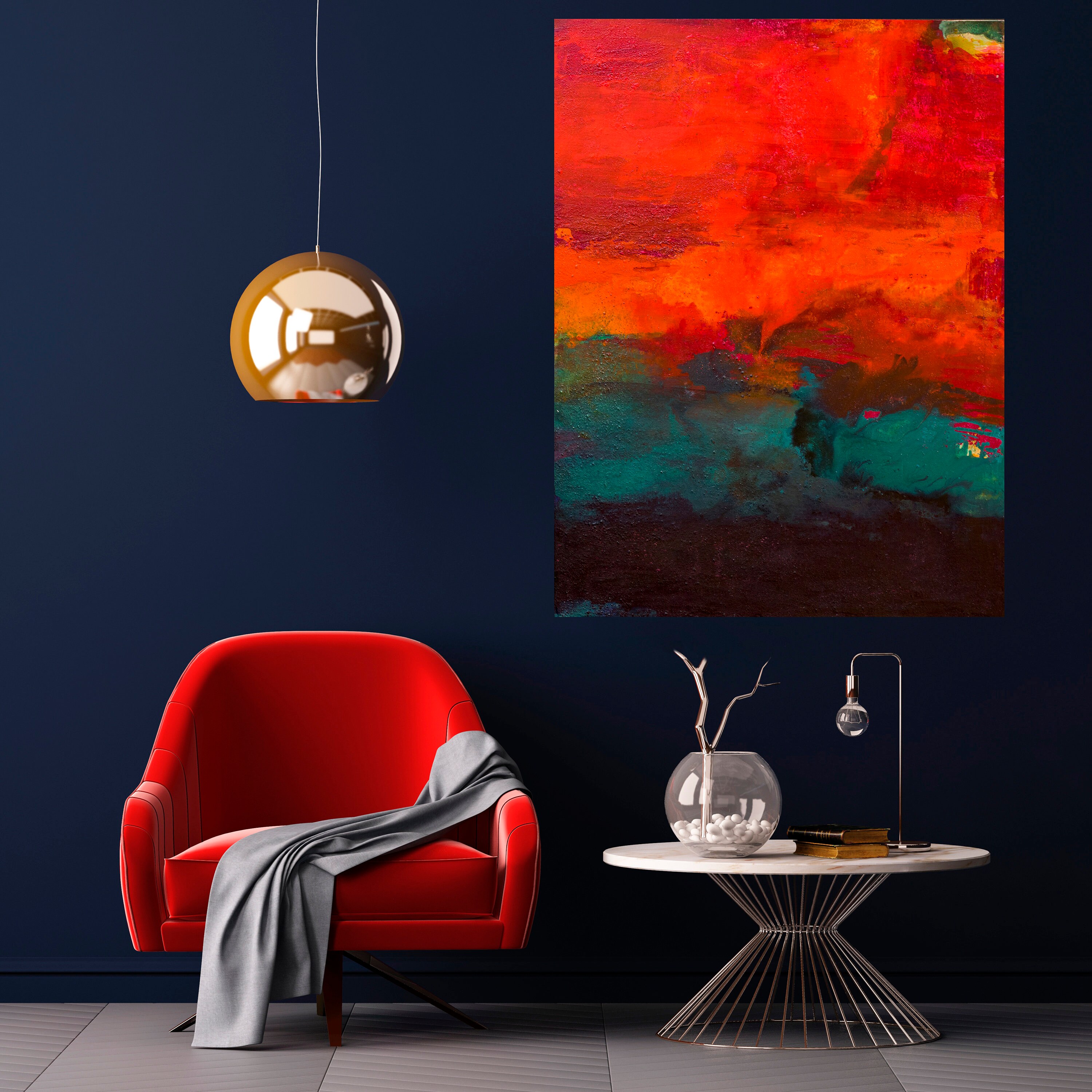 Red Orange Abstract Paintings, Red Abstract Painting on Canvas, Red ...