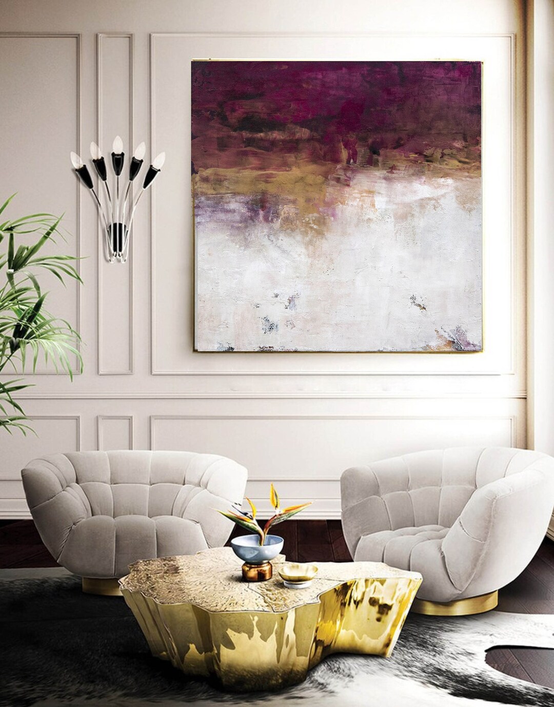 Pink Gold Painting, Pink Gold Wall Art, Pink and Gold Canvas Art, Huge ...