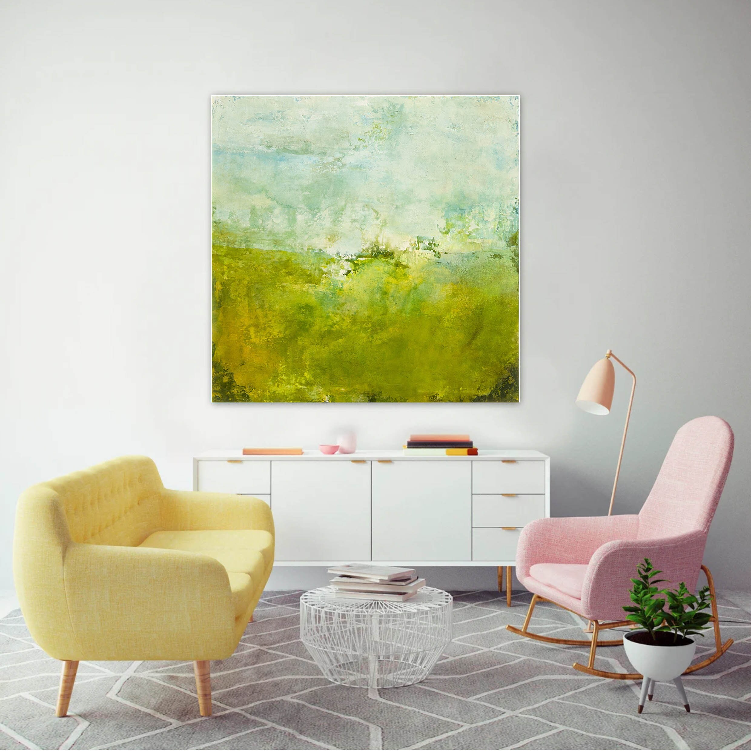 Huge Abstract Landscape Painting, Green Yellow Abstract Landscape ...