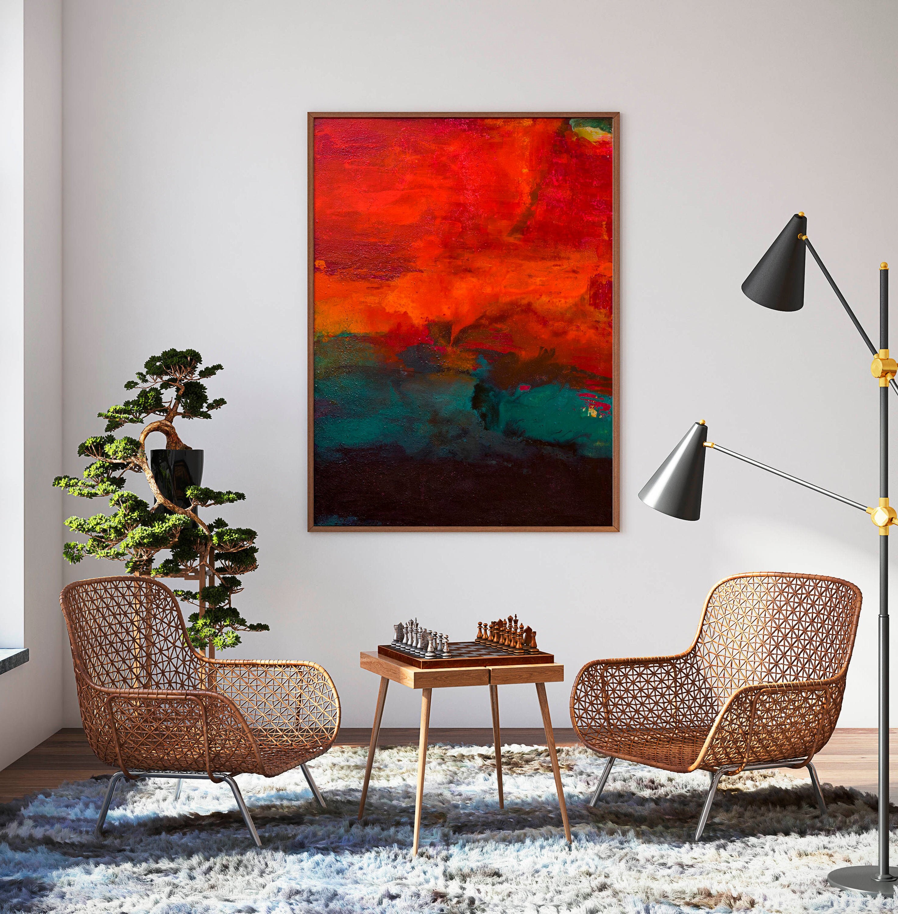 Red Orange Abstract Paintings, Red Abstract Painting on Canvas, Red ...