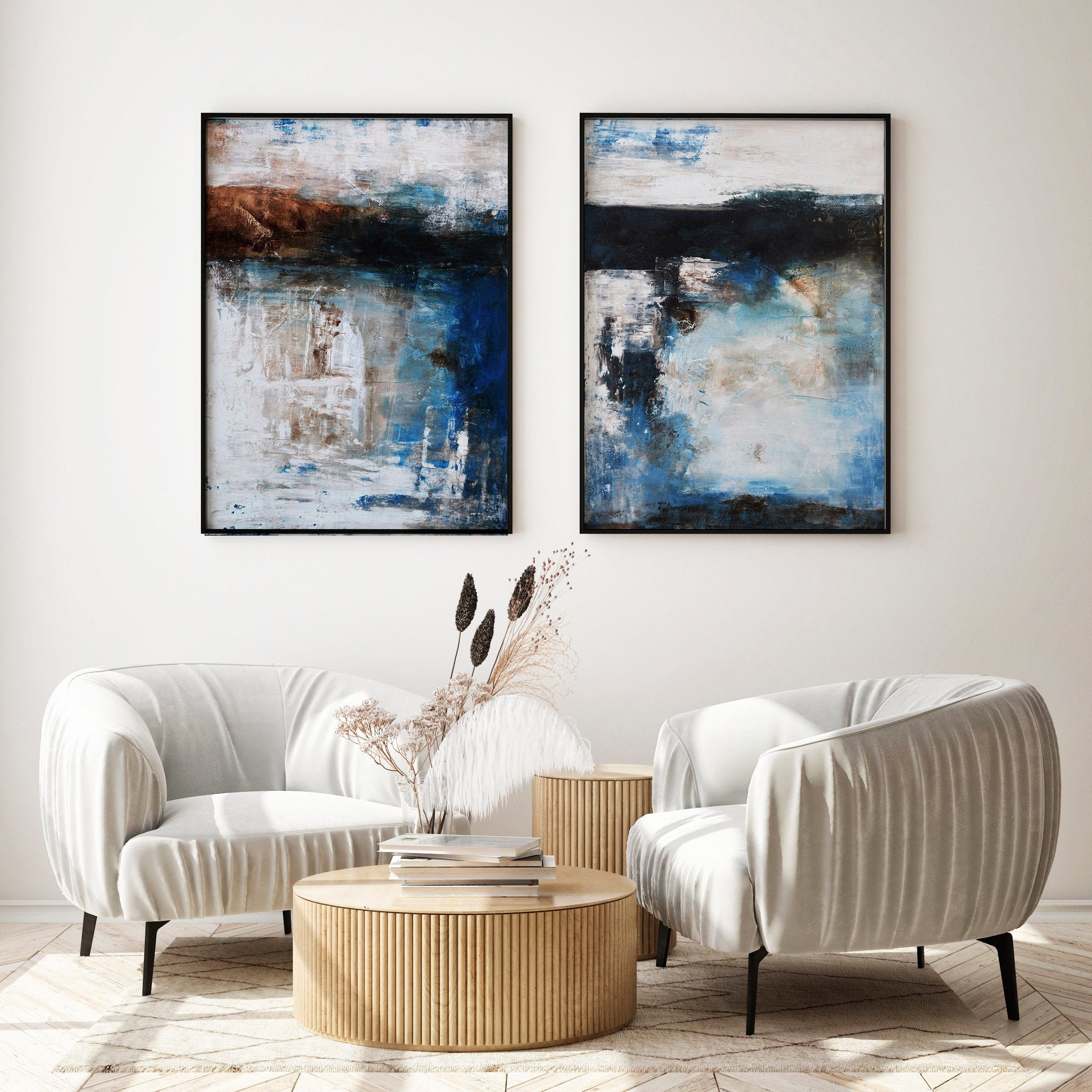 Abstract Blue Acrylic Painting Set, Modern Wall Art (35x47 Inch) - Etsy