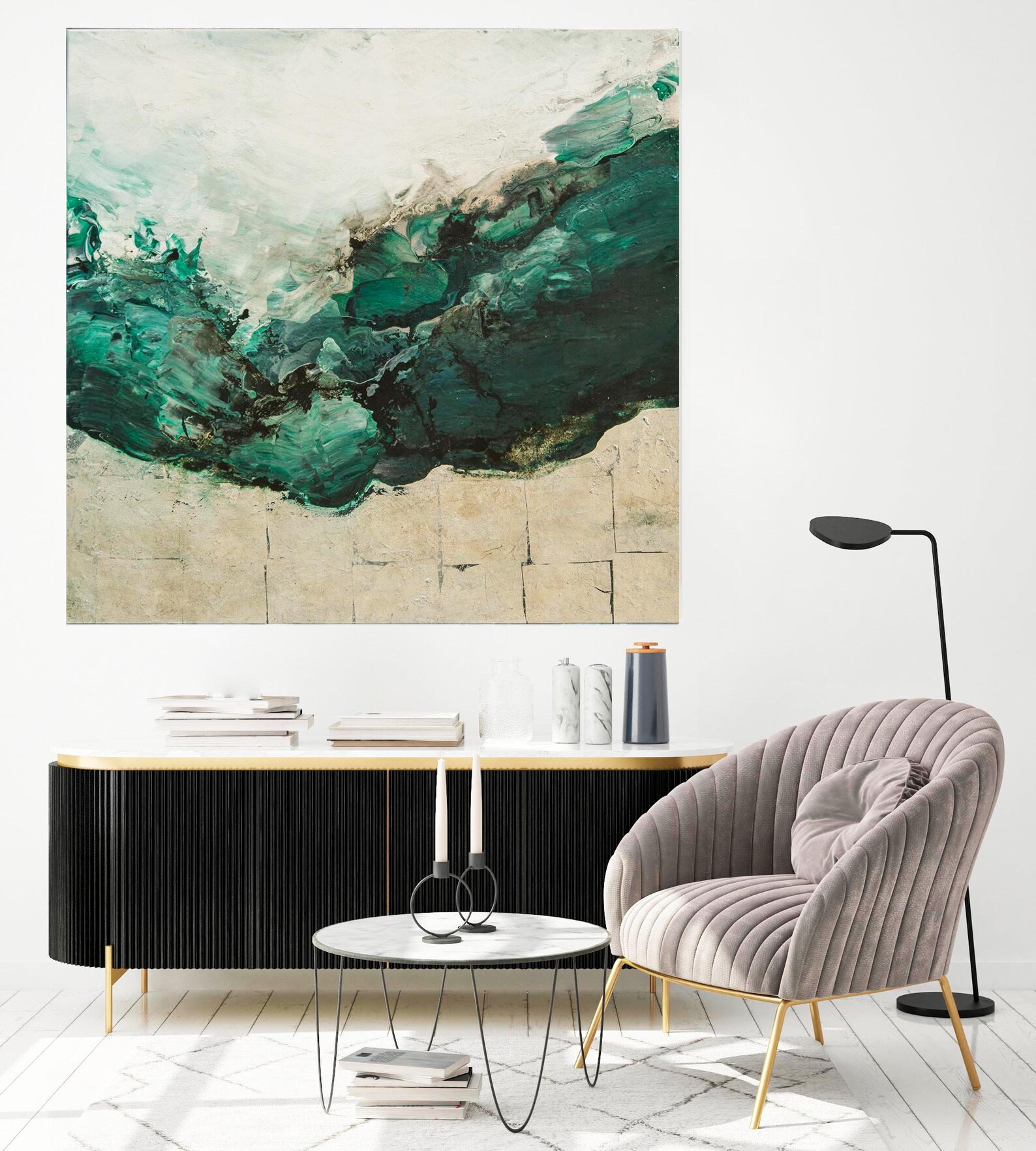 Emerald Green Wall Art, Silver Leaf and Emerald Wall Art, Silver Leaf ...