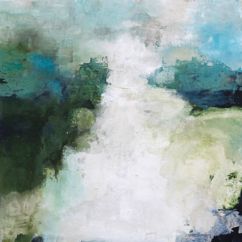 Green and Blue Abstract Landscape Print, Abstract Countryside Scenery ...