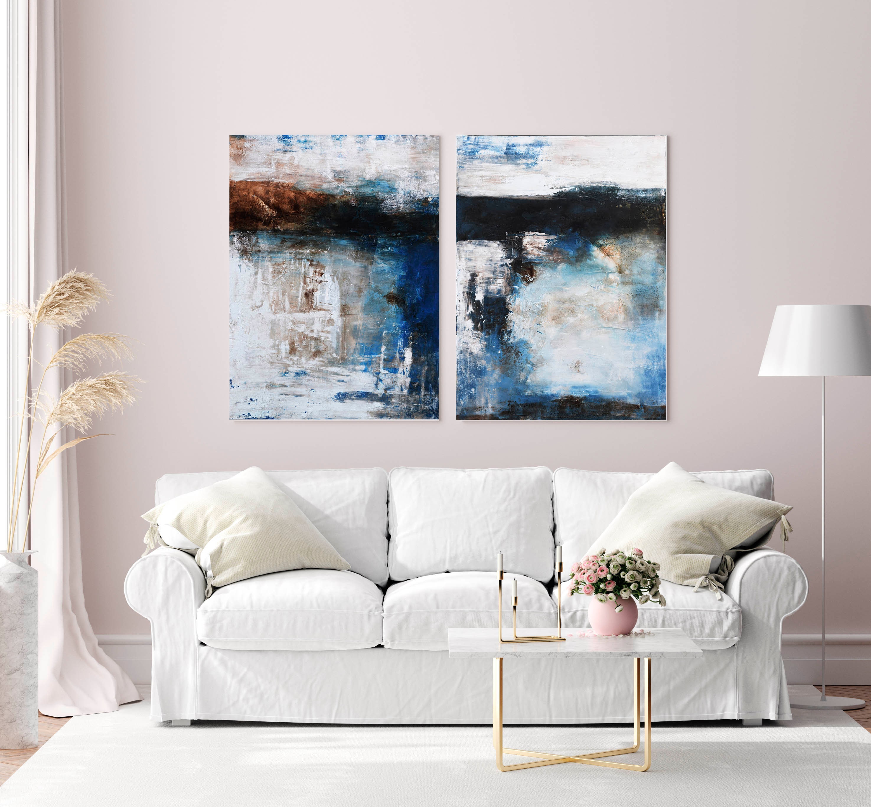 Abstract Blue Acrylic Painting Set, Modern Wall Art (35x47 Inch) - Etsy
