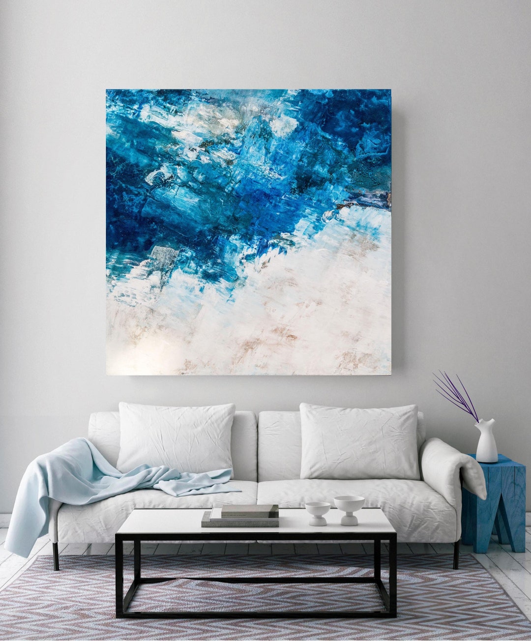 Dark Blue Wall Art, Abstract Wall Art Vibrant Abstract Painting on ...
