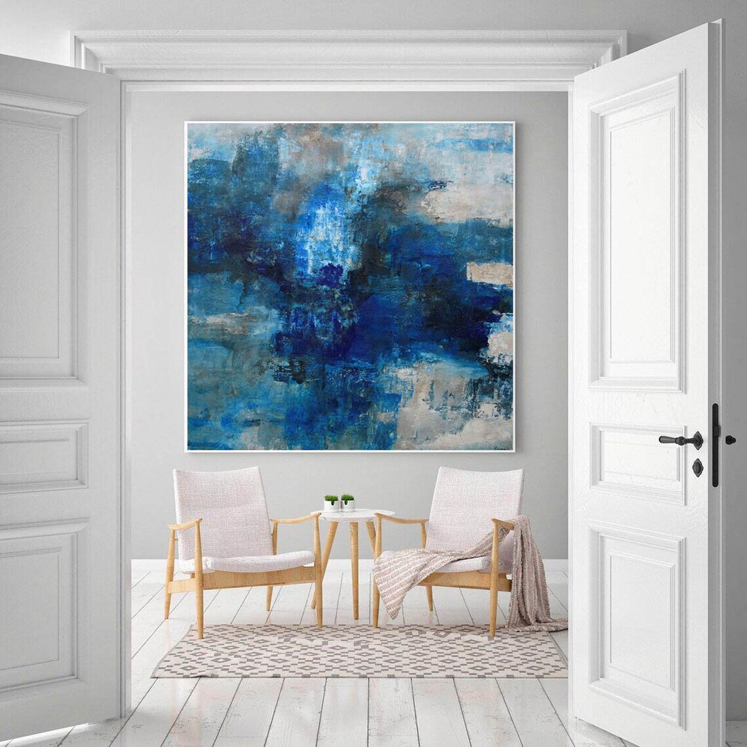 Navy Blue Abstract Wall Art, Navy Abstract Art, Huge Abstract Wall Art ...