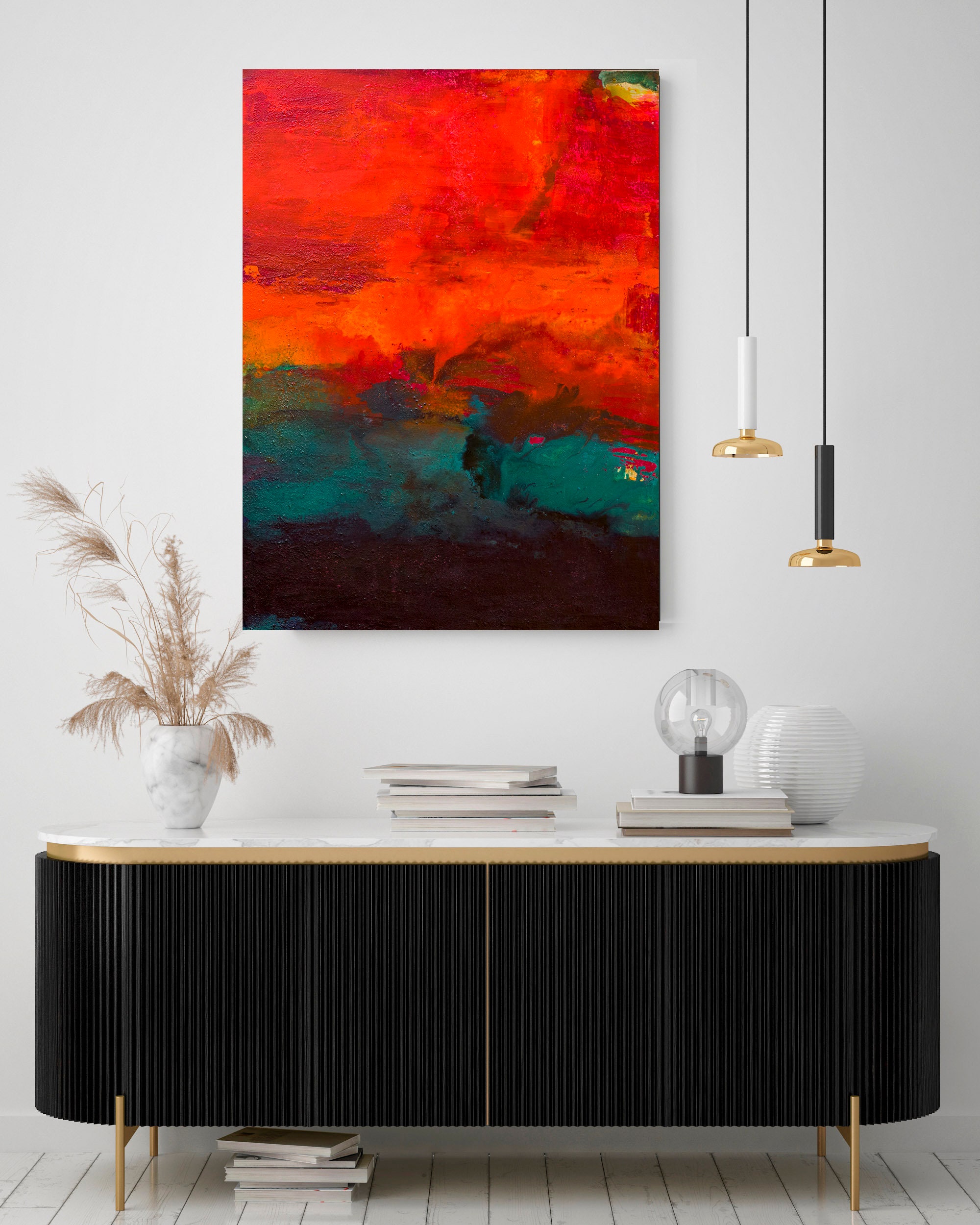 Red Orange Abstract Paintings, Red Abstract Painting on Canvas, Red ...