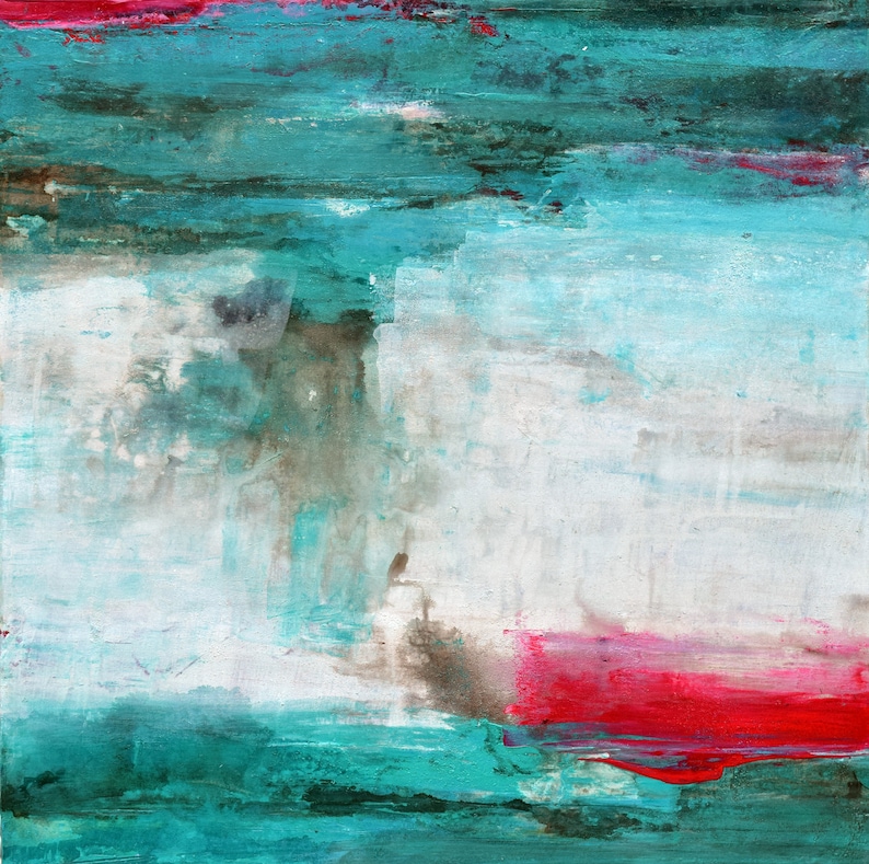Turquoise Painting, Turquoise Painting Modern Abstract Artwork Wall Art ...