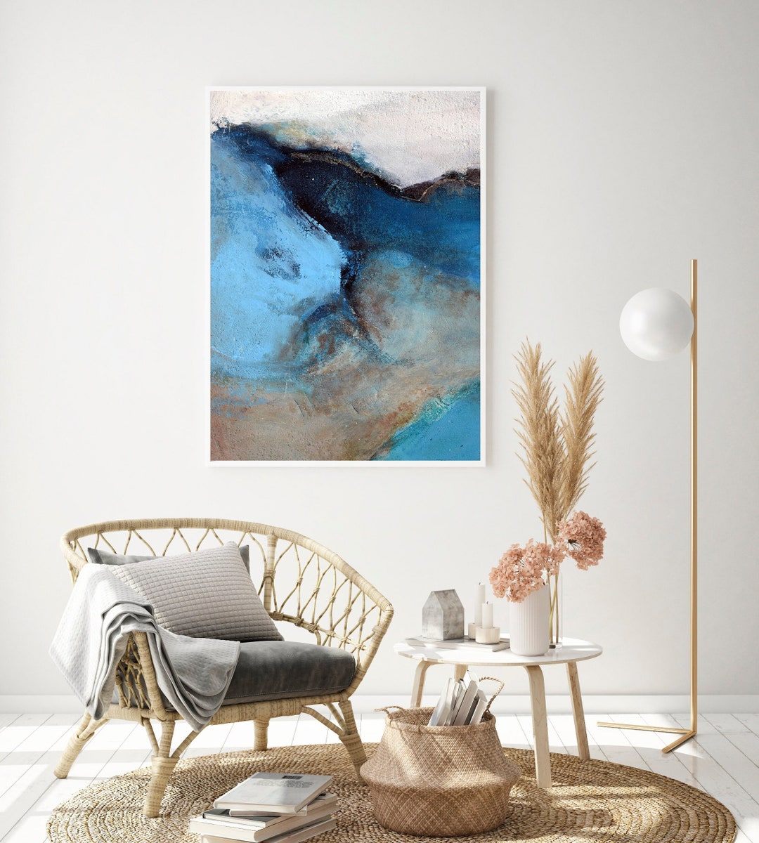 Light Blue Wall Art, Large Light Blue Abstract Painting on Canvas ...