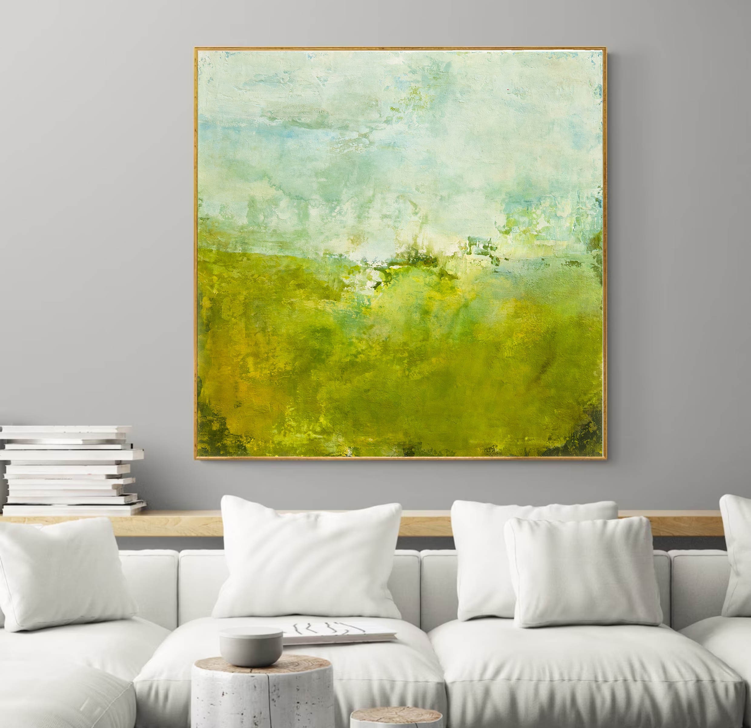 Huge Abstract Landscape Painting, Green Yellow Abstract Landscape ...