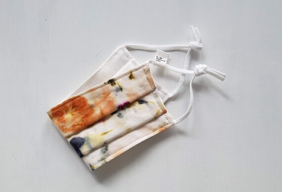 Botanically Dyed Mask with Flowers/ Handmade Cotton Mask/ Wabi-Sabi ...
