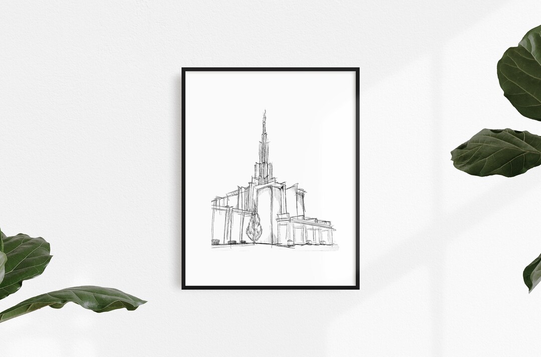 CUSTOM Sketch LDS Temple 8x10 Print - Minimalist Modern Digital Pencil ...