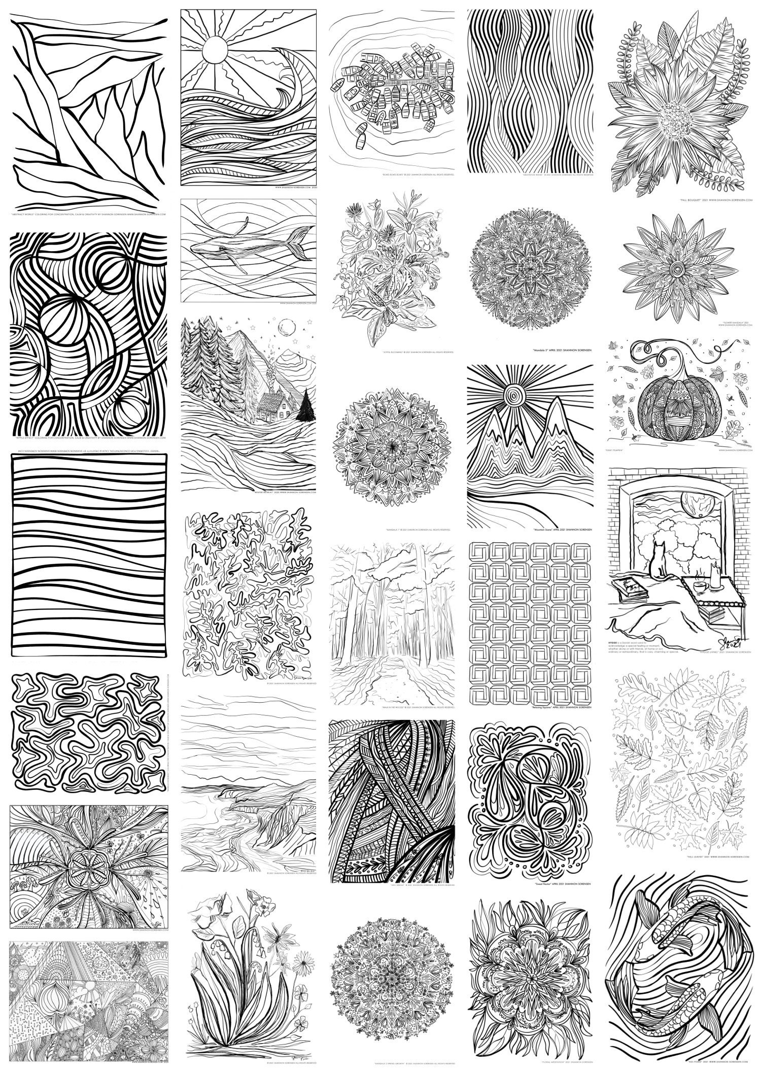 30 Printable Coloring Pages, Coloring Pages for ADHD Adults, Creative ...