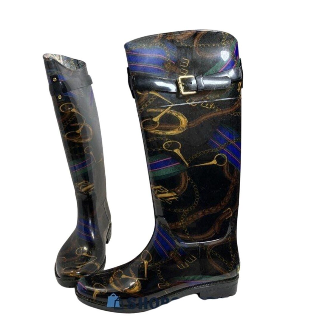 Women’s 9B Ralph Lauren Rossalyn II Rain Boots Equestrian Print Tall - Etsy